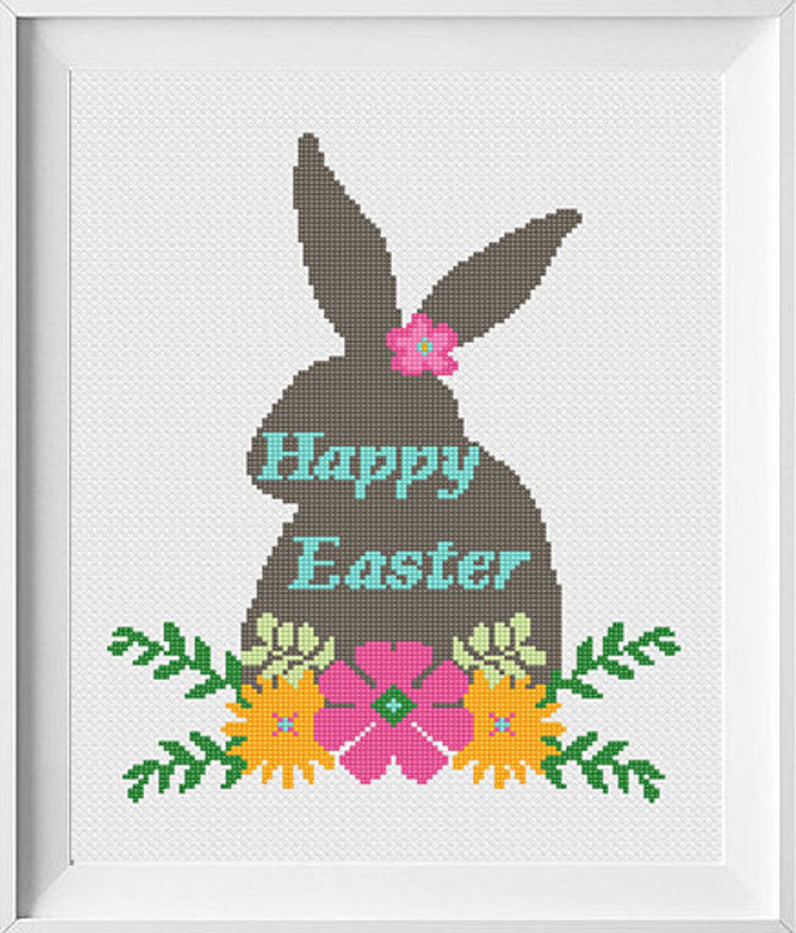 Easter bunny cross stitch pattern Happy Easter cross stitch | Etsy