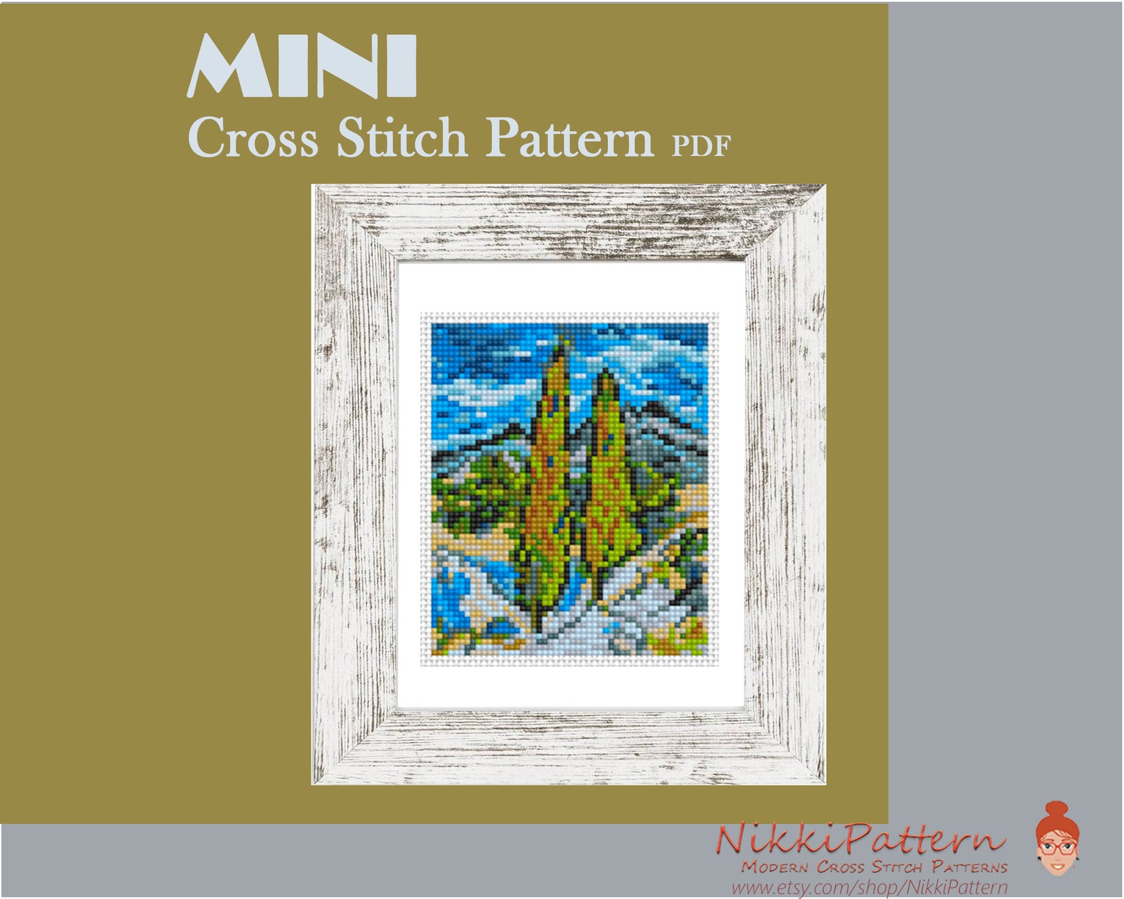 Mini Cross Stitch Pattern Modern Tiny Art the Poplars at - Etsy