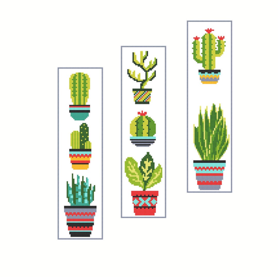 Cacti Bookmark Cross Stitch Pattern Set of 3 Cactus Sampler Flowers ...