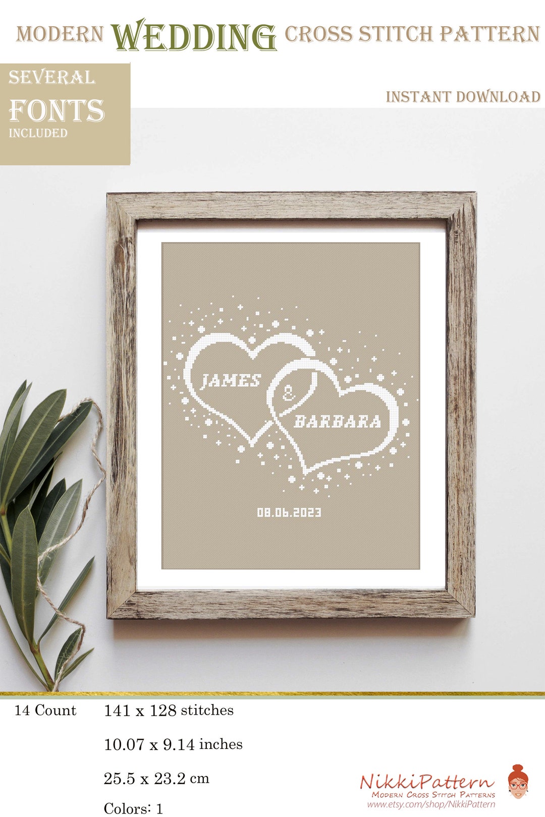 Wedding Modern Cross Stitch Pattern, Personalized Counted Cross Stitch ...