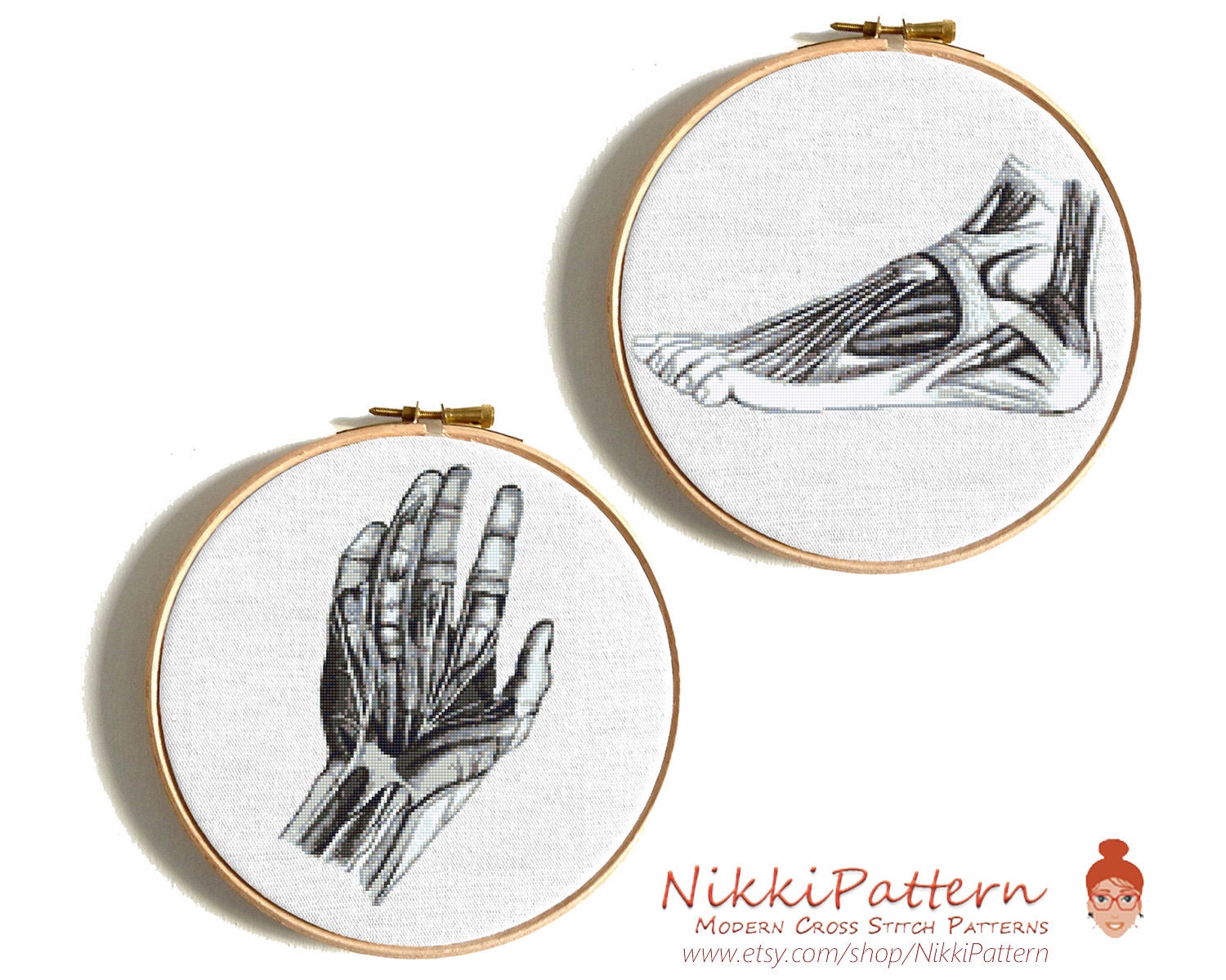 Anatomy cross stitch pattern Foot and Hand cross stitch Funny | Etsy