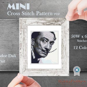 Mini Cross Stitch Pattern, Modern Tiny Art - Salvador Dali Portrait ...
