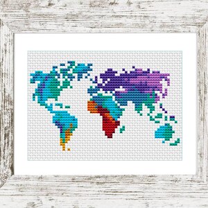 World Map Mini Cross Stitch Pattern Silhouette of World Watercolor ...