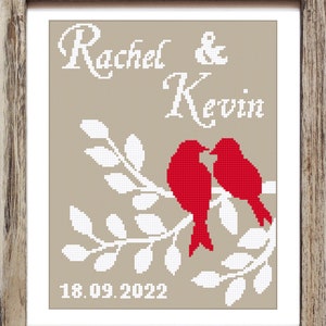 Wedding Modern Cross Stitch Pattern Tree With Love Birds Personalized ...