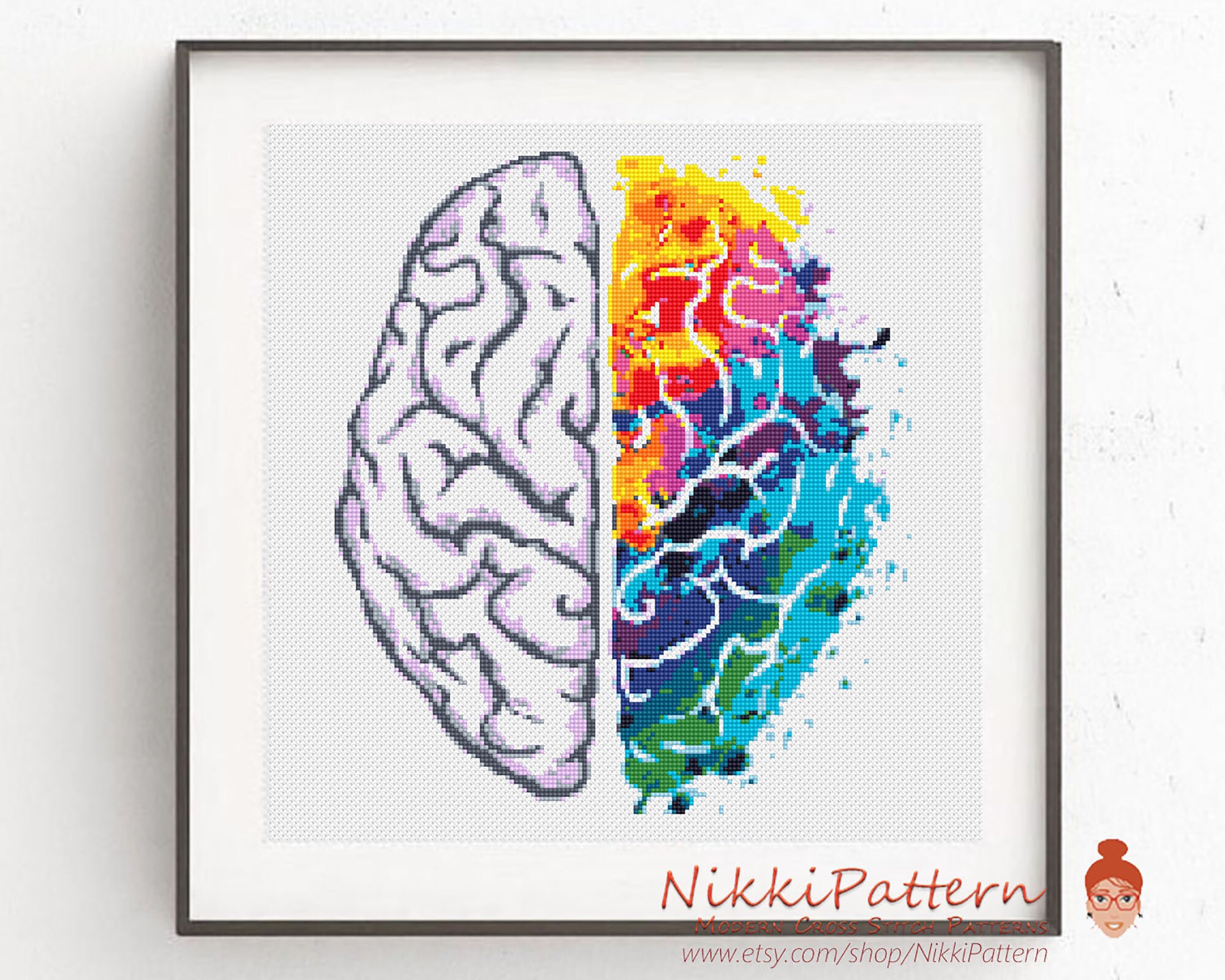 Brain Cross Stitch Pattern Rainbow Cross Stitch Funny Counted | Etsy UK