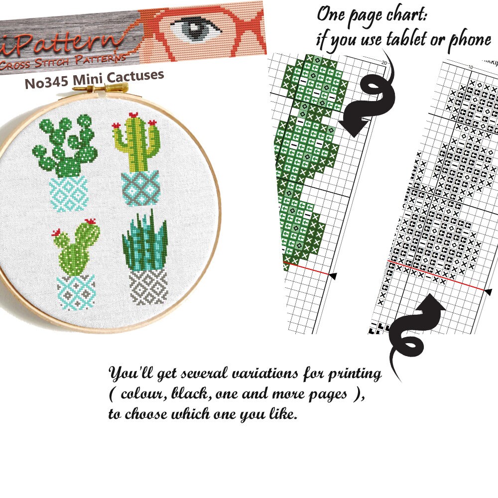 Cactus Cross Stitch Pattern PDF Modern Cross Stitch Cacti - Etsy