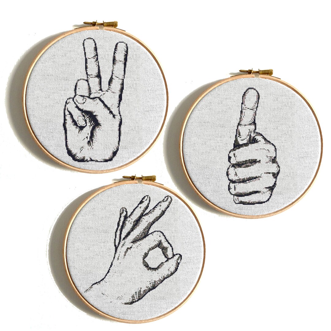 Modern Cross Stitch Pattern Symbols Hand Signs Human Cross Stitch ...