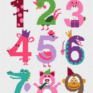 Baby Cross Stitch Pattern Tiny Cross Stitch Numbers Cute Animals Modern ...