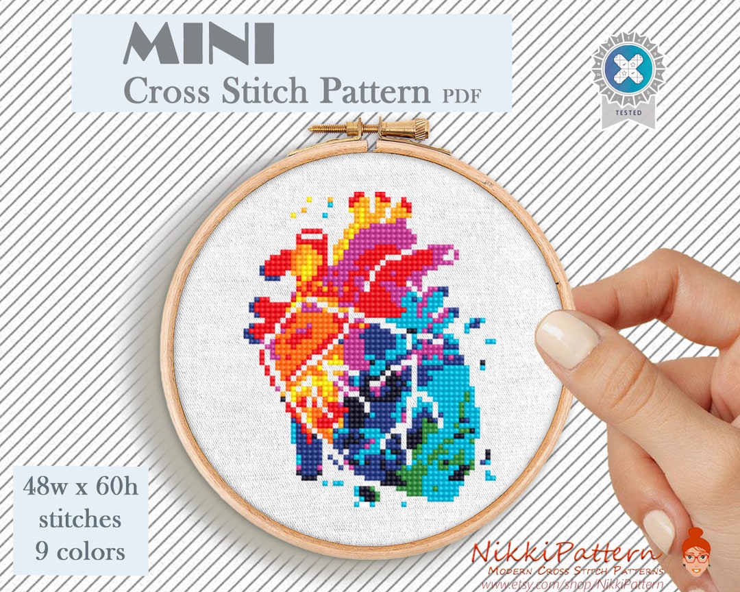 Heart Mini Cross Stitch Pattern Modern Cross Stitch Pattern Watercolor ...
