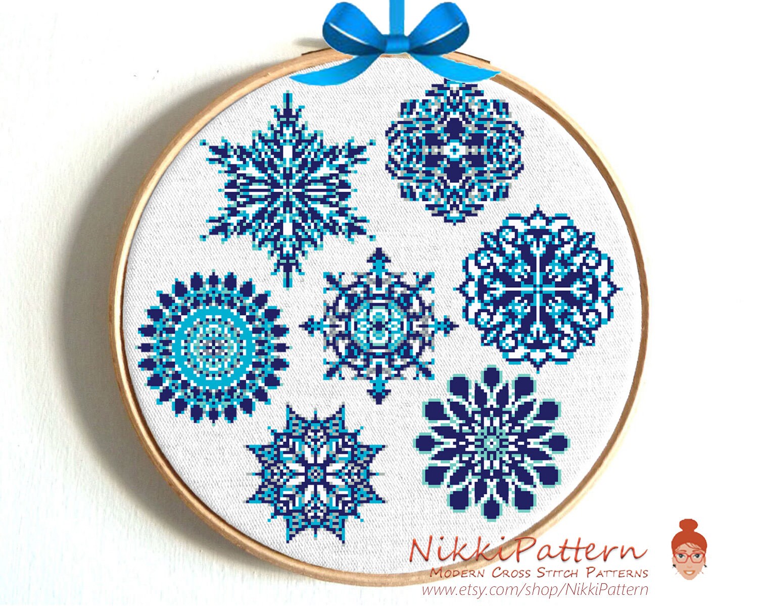Christmas Snowflakes Cross Stitch Pattern, Modern Ornaments, DIY to ...
