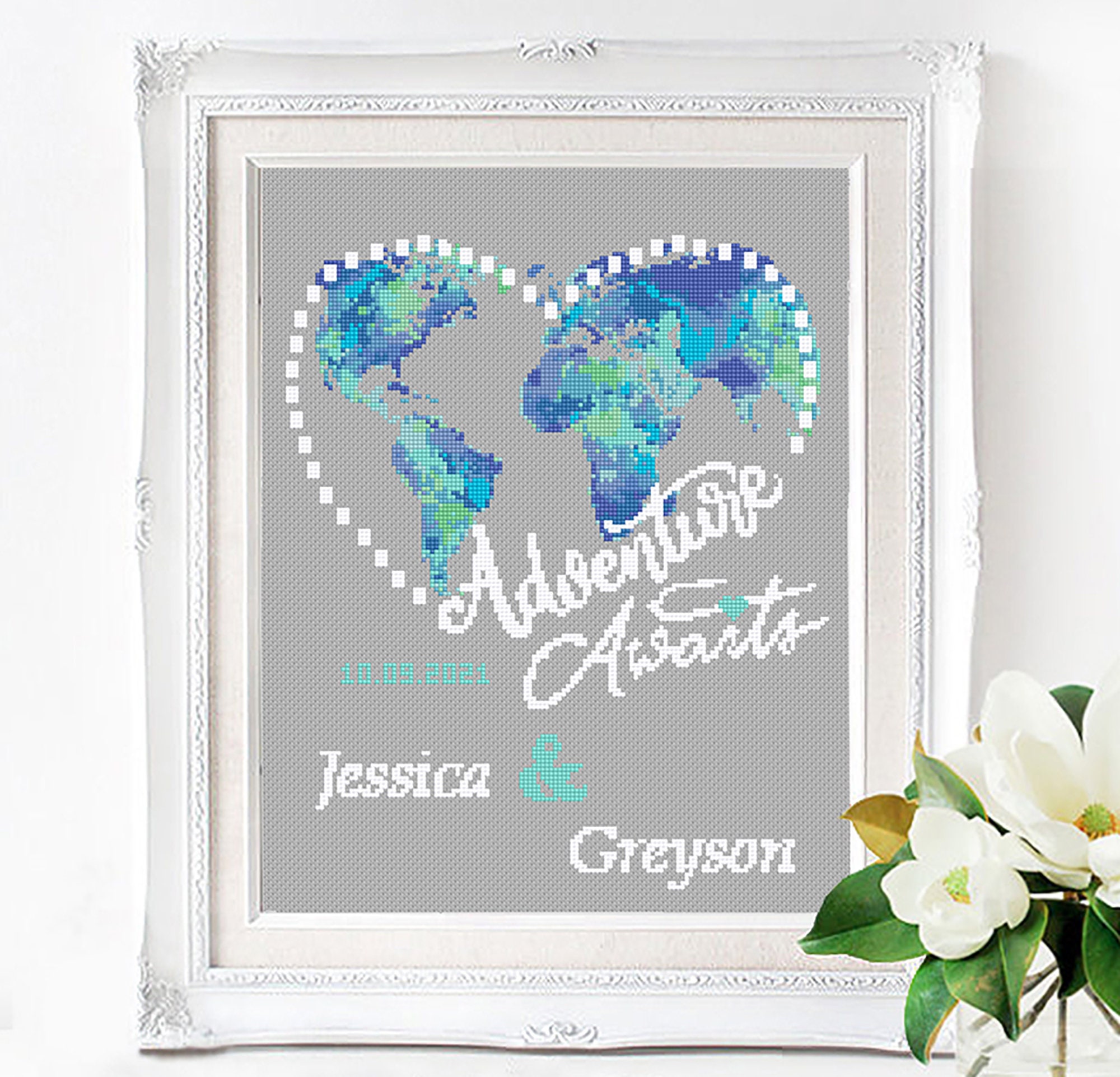 Wedding Cross Stitch Pattern Adventure Awaits Engagement Gift | Etsy