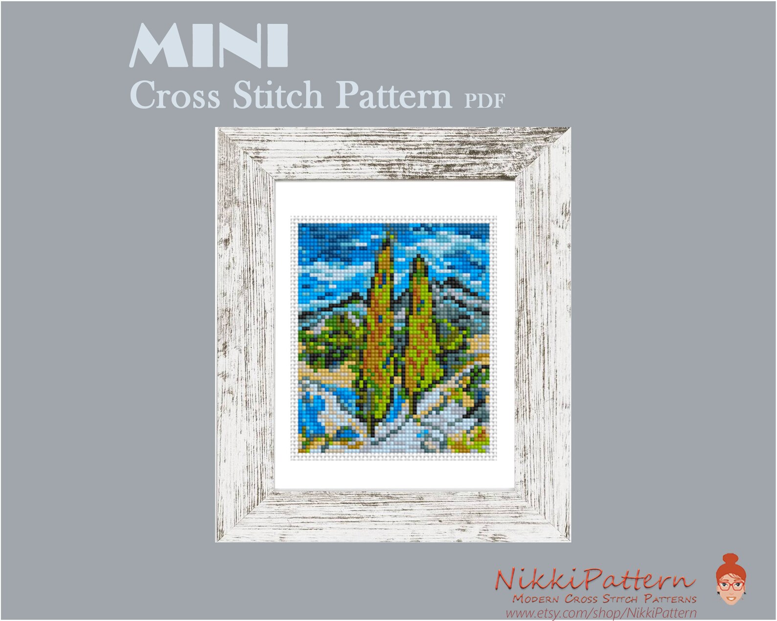 Mini Cross Stitch Pattern Modern Tiny Art the Poplars at - Etsy