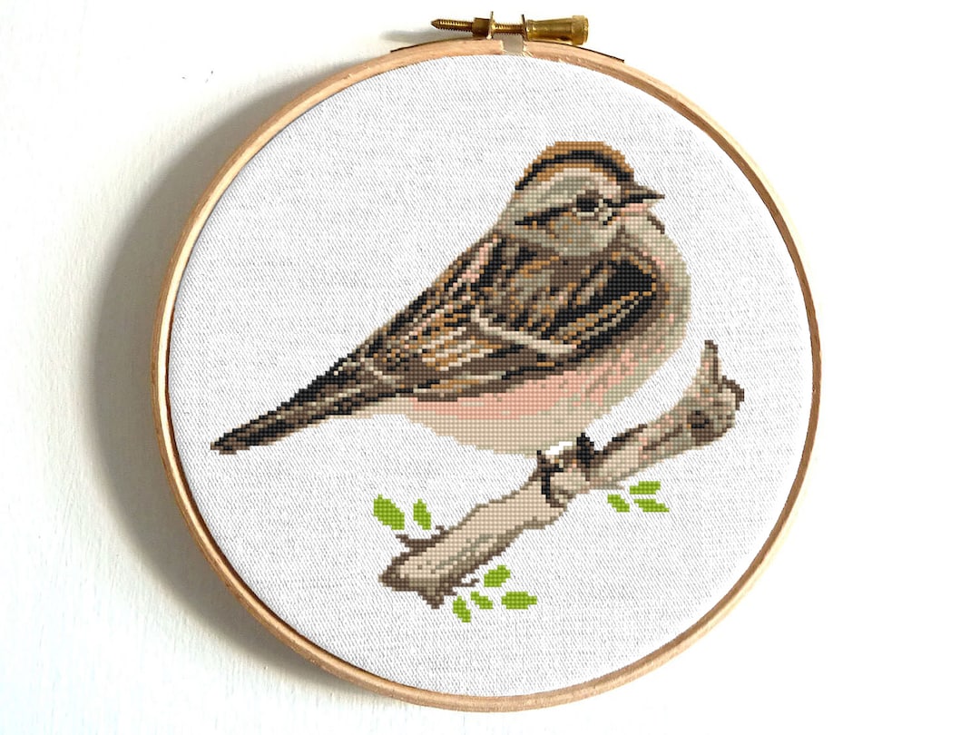 Bird Cross Stitch Pattern Chipping Sparrow Cute Singing Bird Counted ...