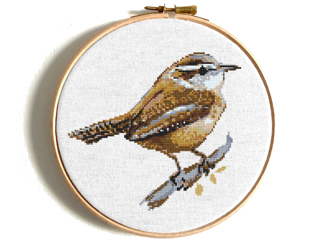 Bird Cross Stitch Pattern Carolina Wren Modern Embroidery Art Watercolor Bird Cross Stitch Chart ...