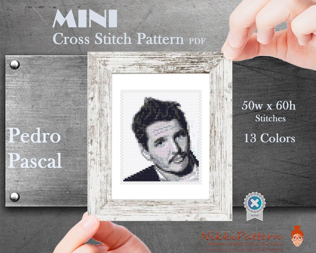 Pedro Pascal Mini Cross Stitch Pattern Modern Tiny Art Portrait Famous ...