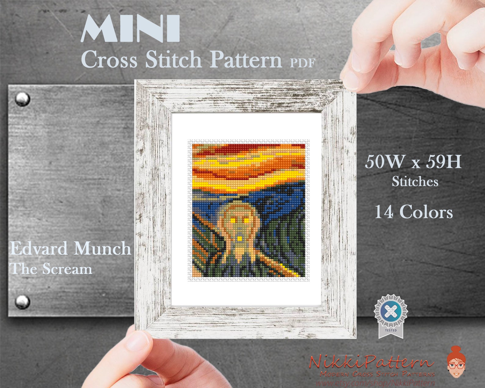 Mini Cross Stitch Pattern Modern Art the Scream by Edvard Munch Famous ...