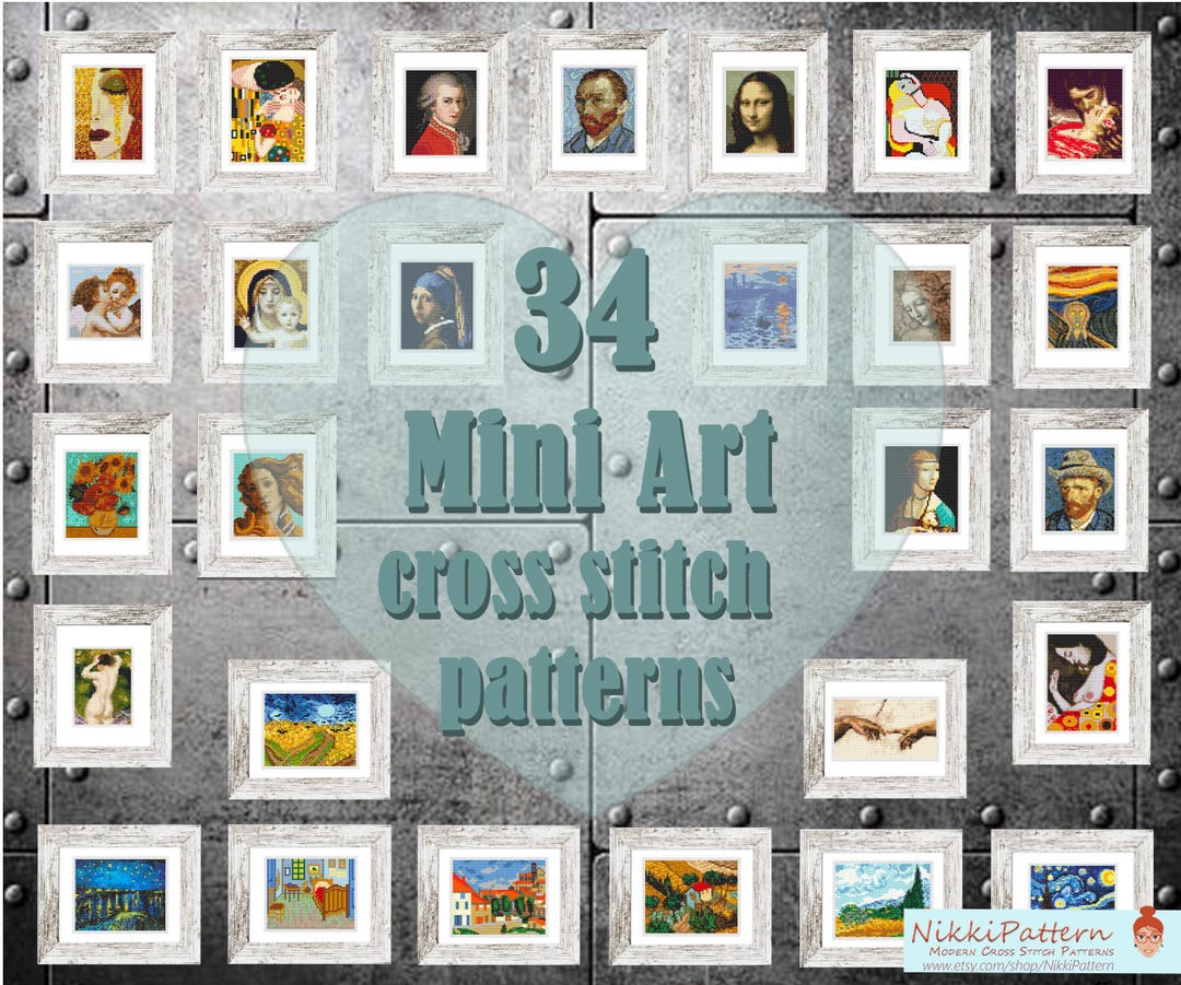 34 Mini Art Cross Stitch Patterns Bundle | Famous Paintings Mini Cross ...