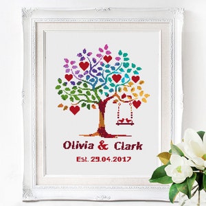 Wedding Modern Cross Stitch Pattern, Personalized Counted Cross Stitch ...