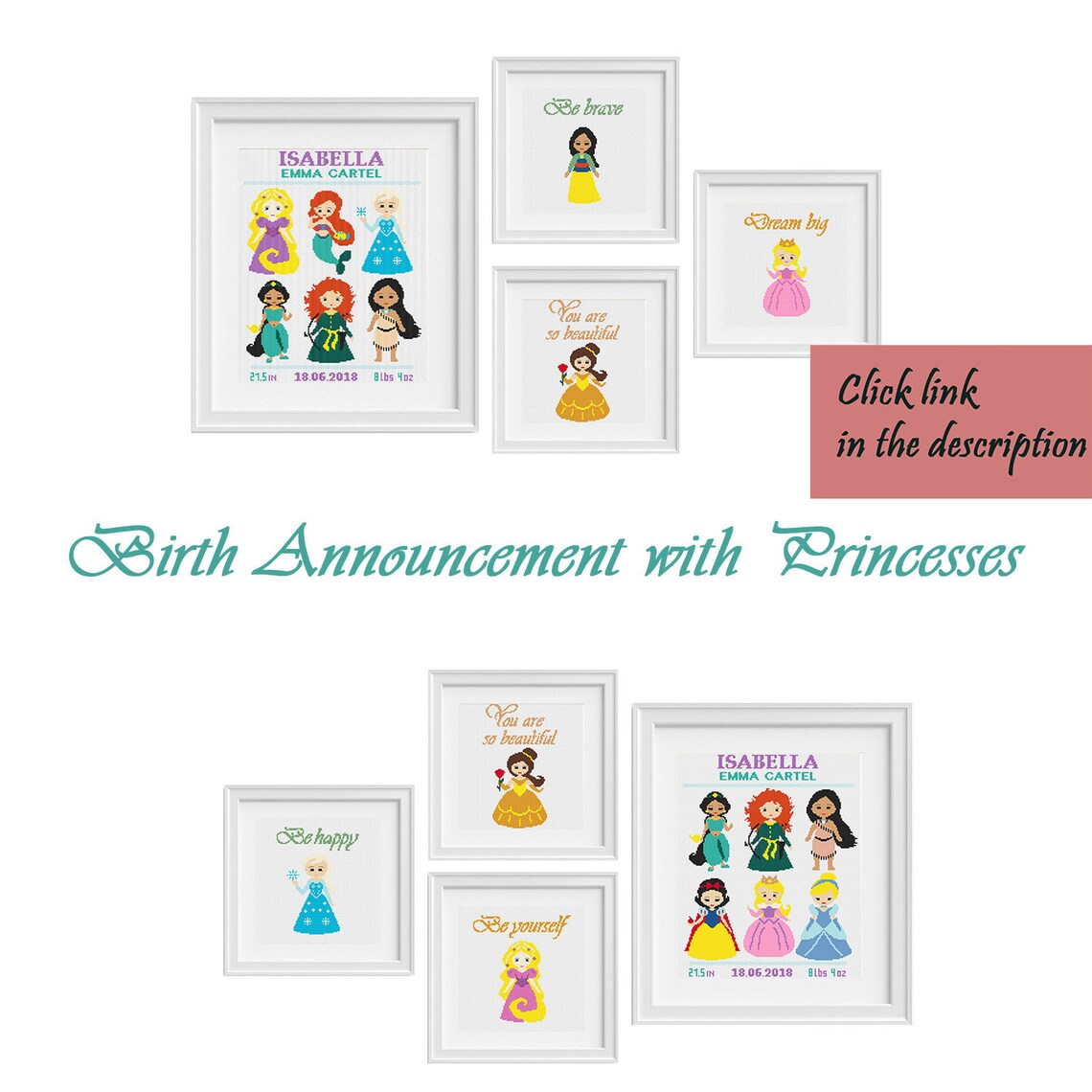 Set of 6 Princesses Cross Stitch Pattern Fairy Tale Princess - Etsy