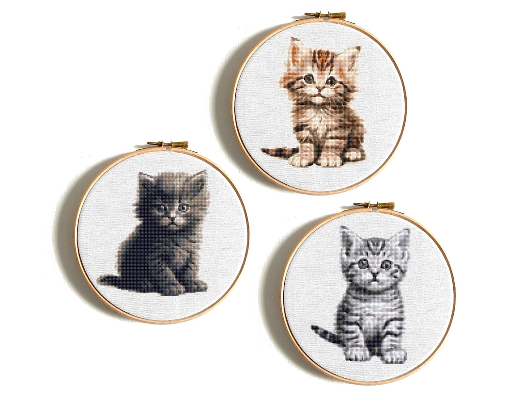 Cat Cross Stitch Pattern Set | Cute Kitten Embroidery Designs PDF ...
