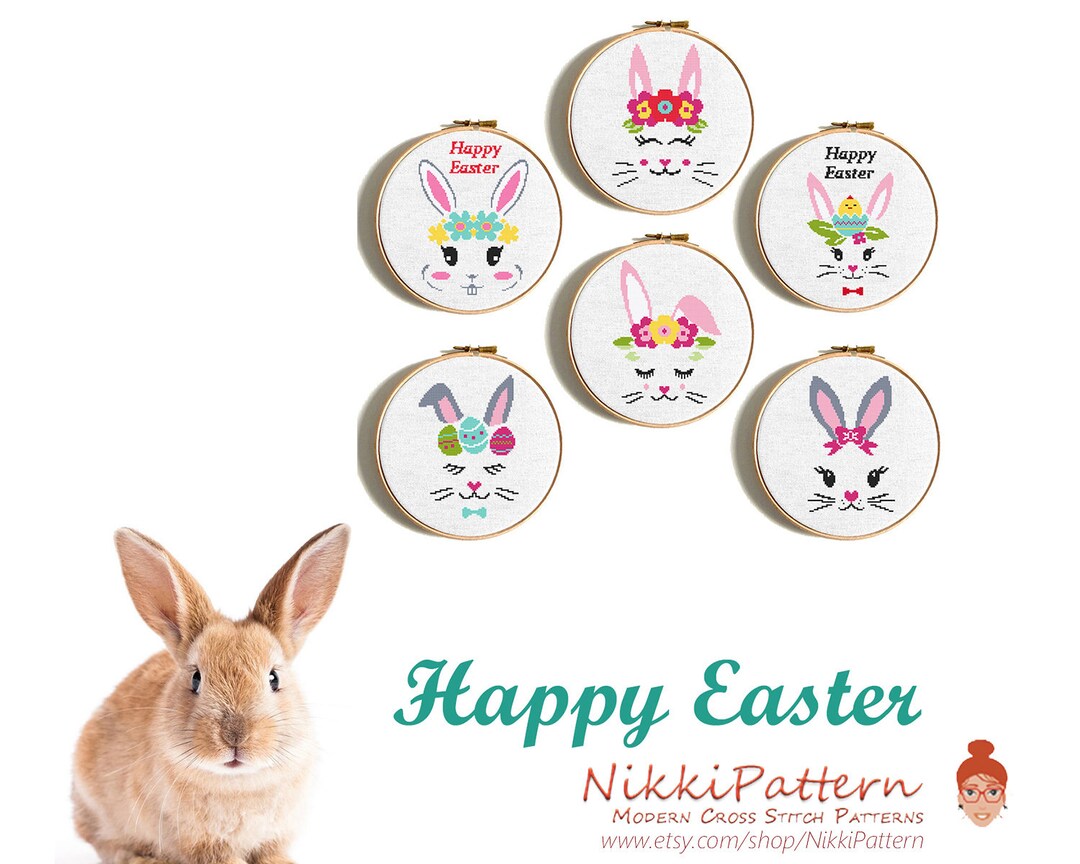 Easter Bunny Cross Stitch Pattern Rabbit Easter Eggs Animal Embroidery ...