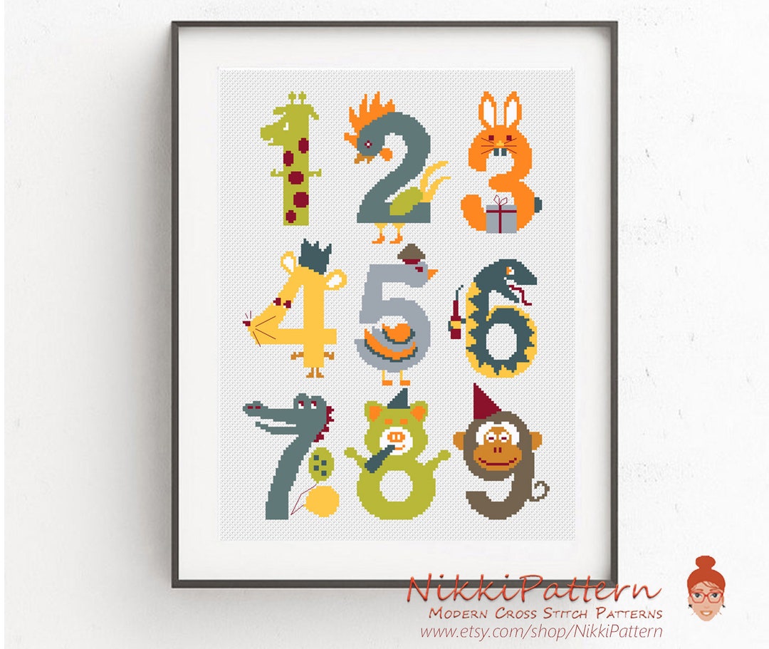 Animal Numbers Cross Stitch Pattern Nursery Decor Baby Gift Counted ...