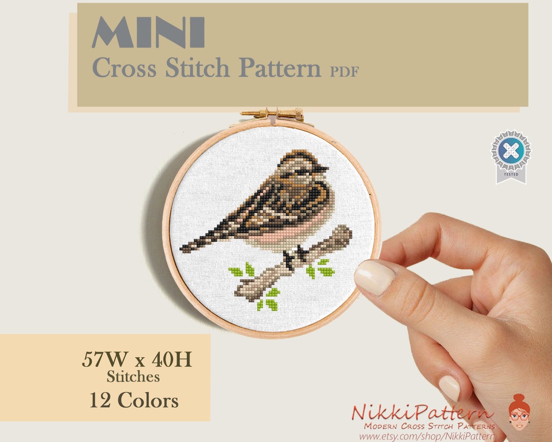 Mini Bird Cross Stitch Pattern Chipping Sparrow Embroidery Watercolor ...