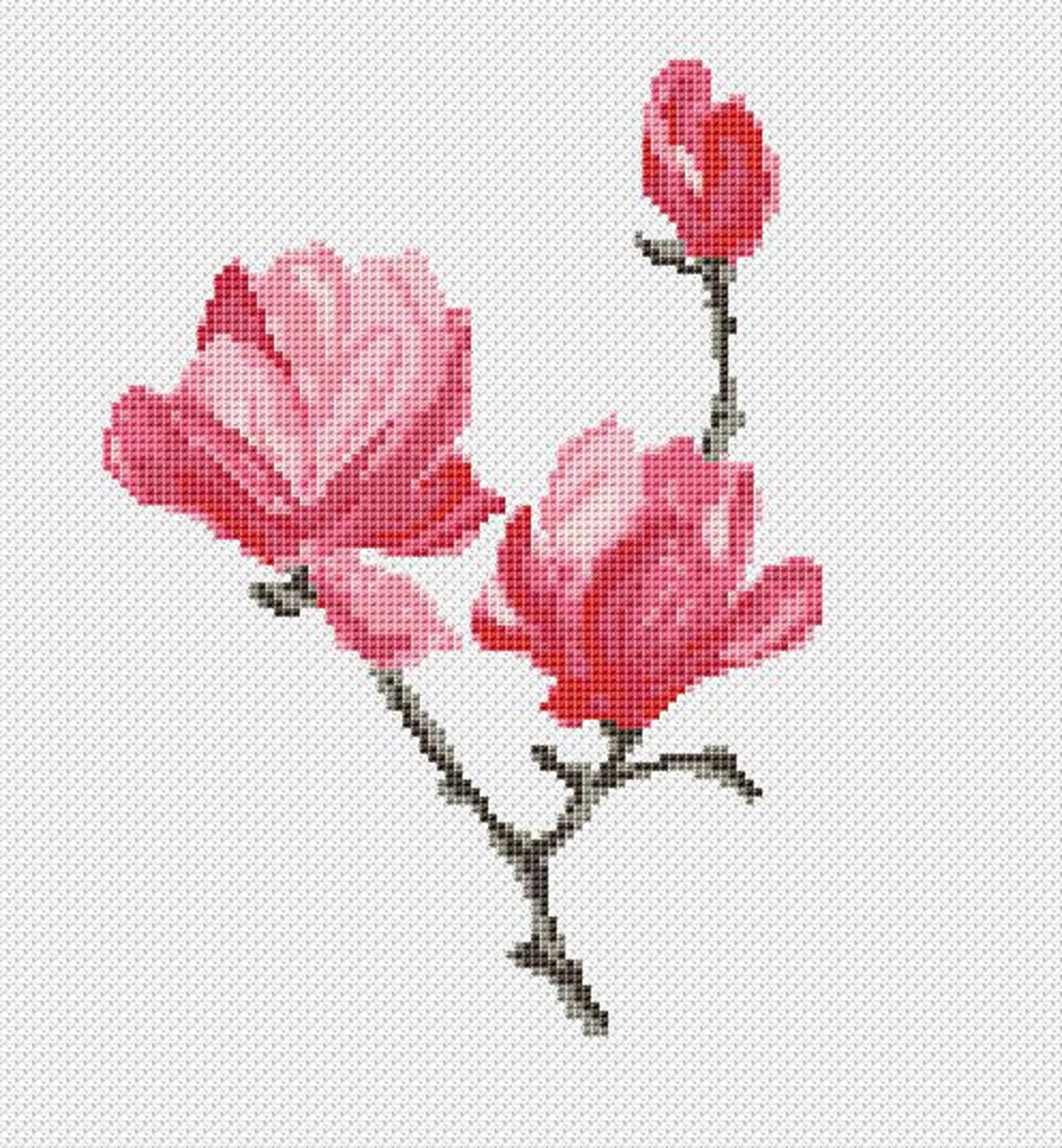 Magnolia Cross Stitch Pattern Set 2in1 Flower Cross Stitch | Etsy