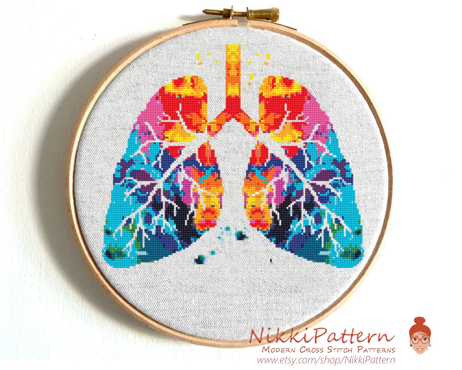 Modern Cross Stitch Pattern Human Anatomy Cross Stitch Lungs Cross ...
