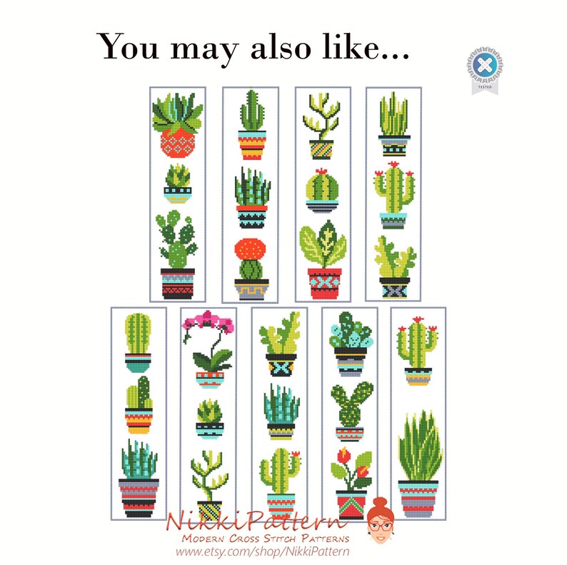 Bookmark Cross Stitch Pattern, Gift for Book Lovers, Set of 3 Cactus ...