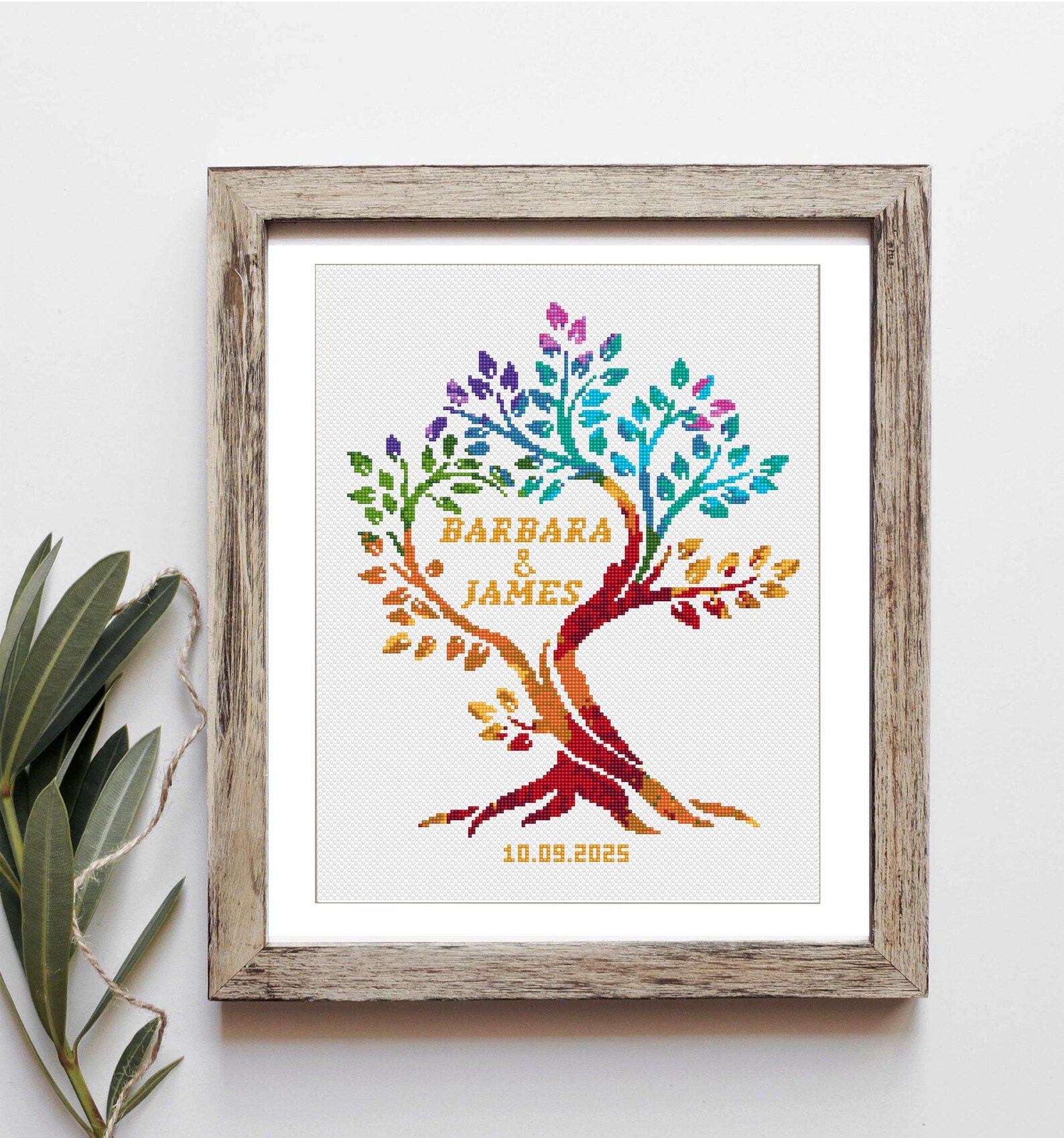 Wedding Modern Cross Stitch Pattern, Colorful Love Tree, Personalized ...