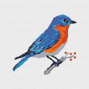 Bluebird Cross Stitch Pattern, Modern Embroidery Art, Watercolor Bird ...