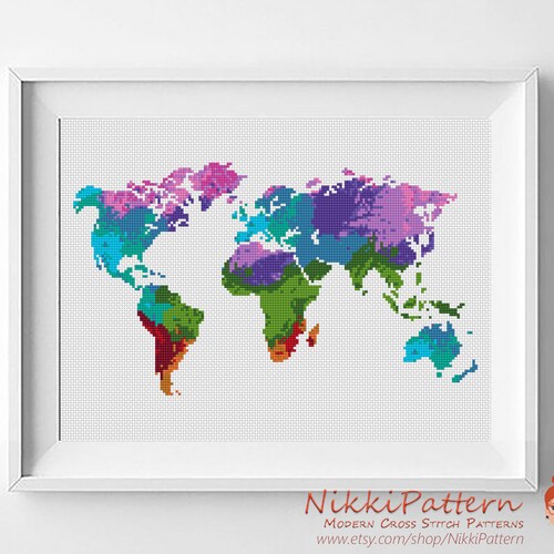 World Map Mini Cross Stitch Pattern Silhouette of World - Etsy