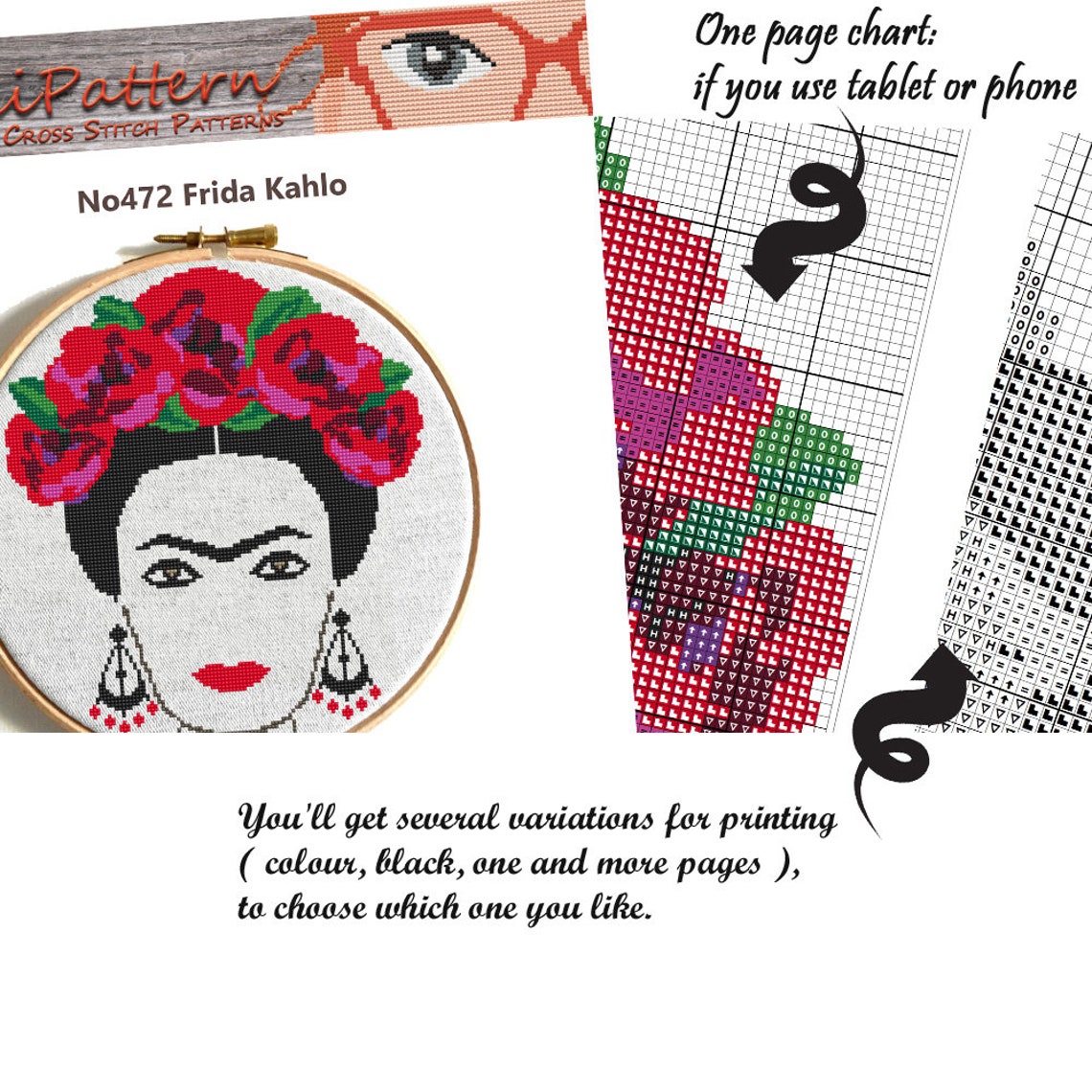 Frida Kahlo Cross Stitch Pattern Modern Cross Stitch Rose - Etsy