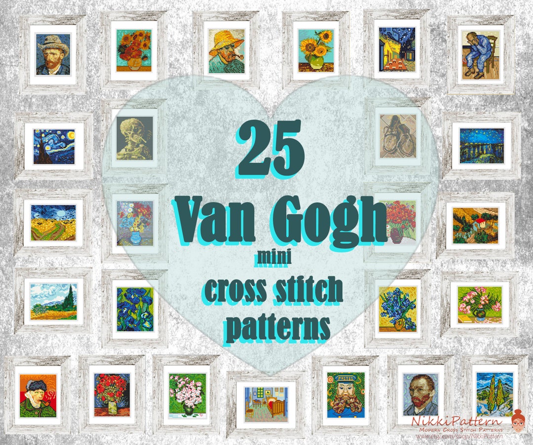 Conjunto de 25 mini patrones de punto de cruz de Van Gogh Mini obras ...