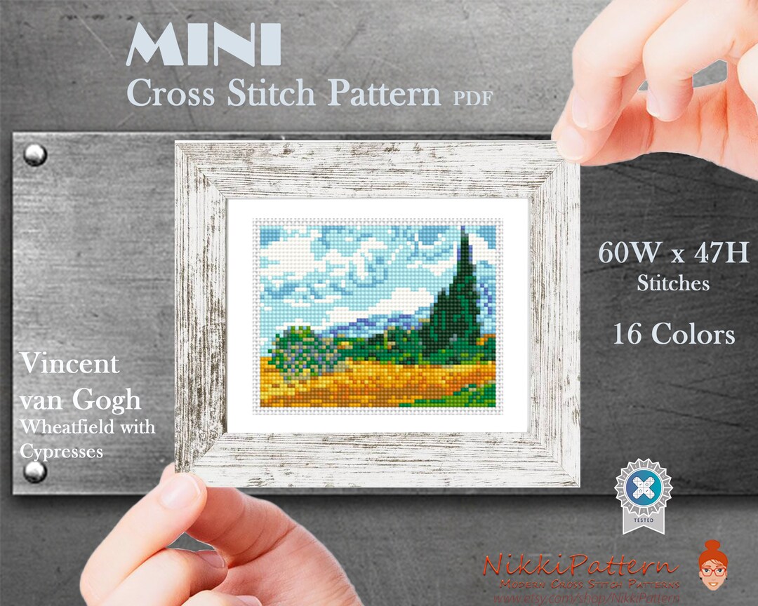 Mini Cross Stitch Pattern Van Gogh Wheatfield With Cypresses Modern ...
