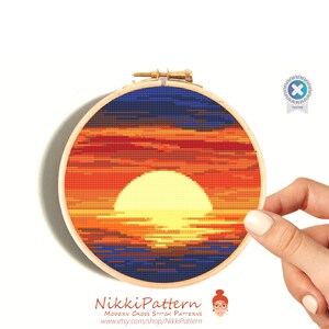 Sunset Cross Stitch Pattern Sunrise Landscape Sun and Ocean Modern ...
