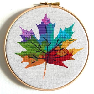 Leaf Cross Stitch Pattern Watercolor Maple Leaf Cross Stitch Tree ...