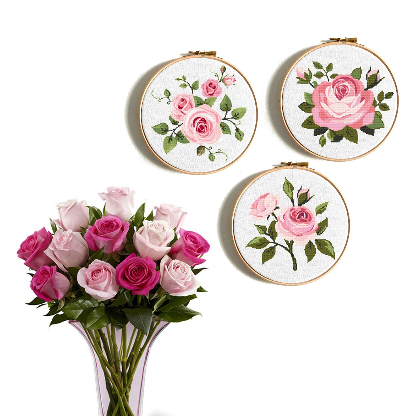 Modern Cross Stitch Pattern Pink Flowers Cross Stitch Nature - Etsy