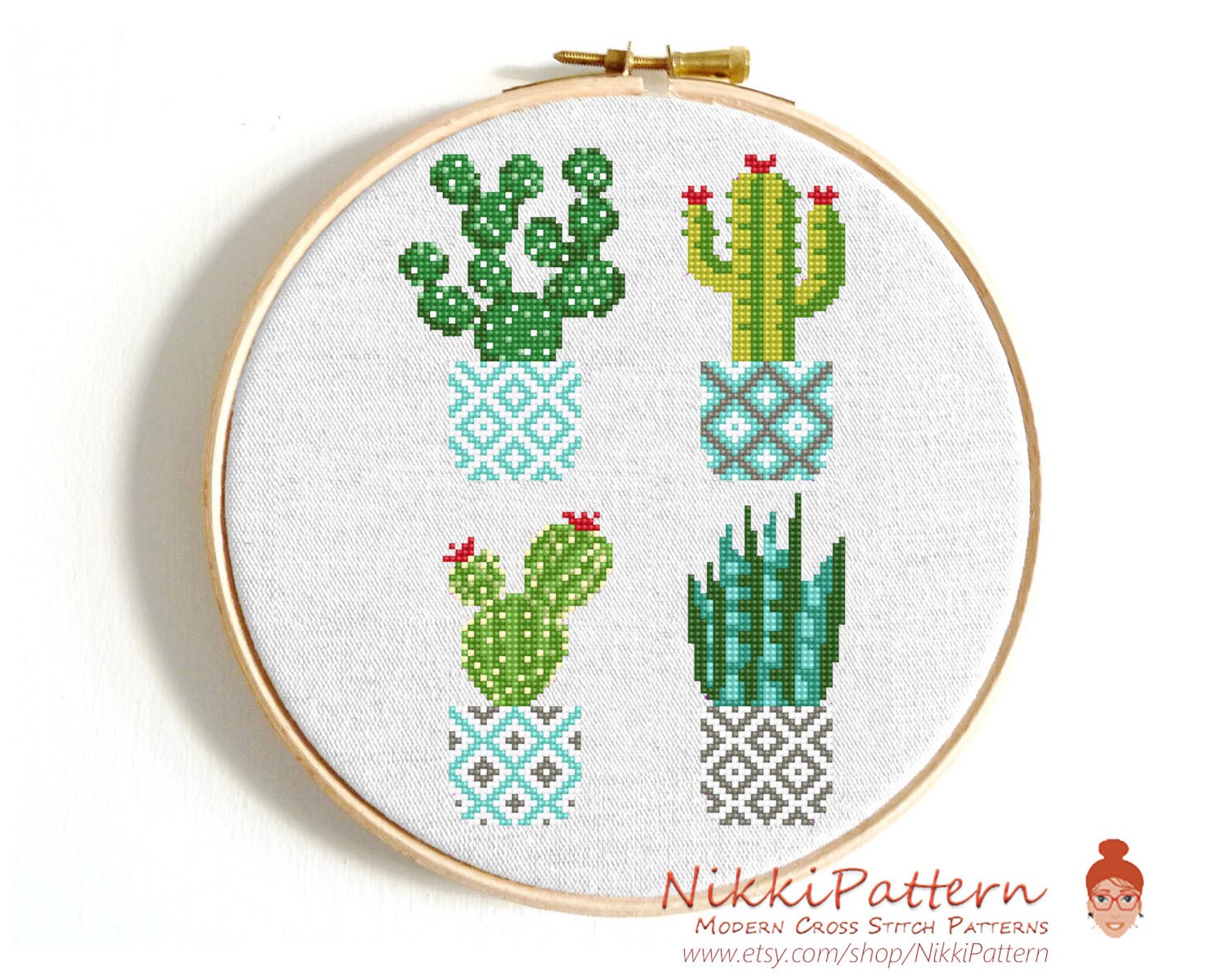 Cactus Cross Stitch Pattern PDF, Modern Cacti in the Geometric Pots ...