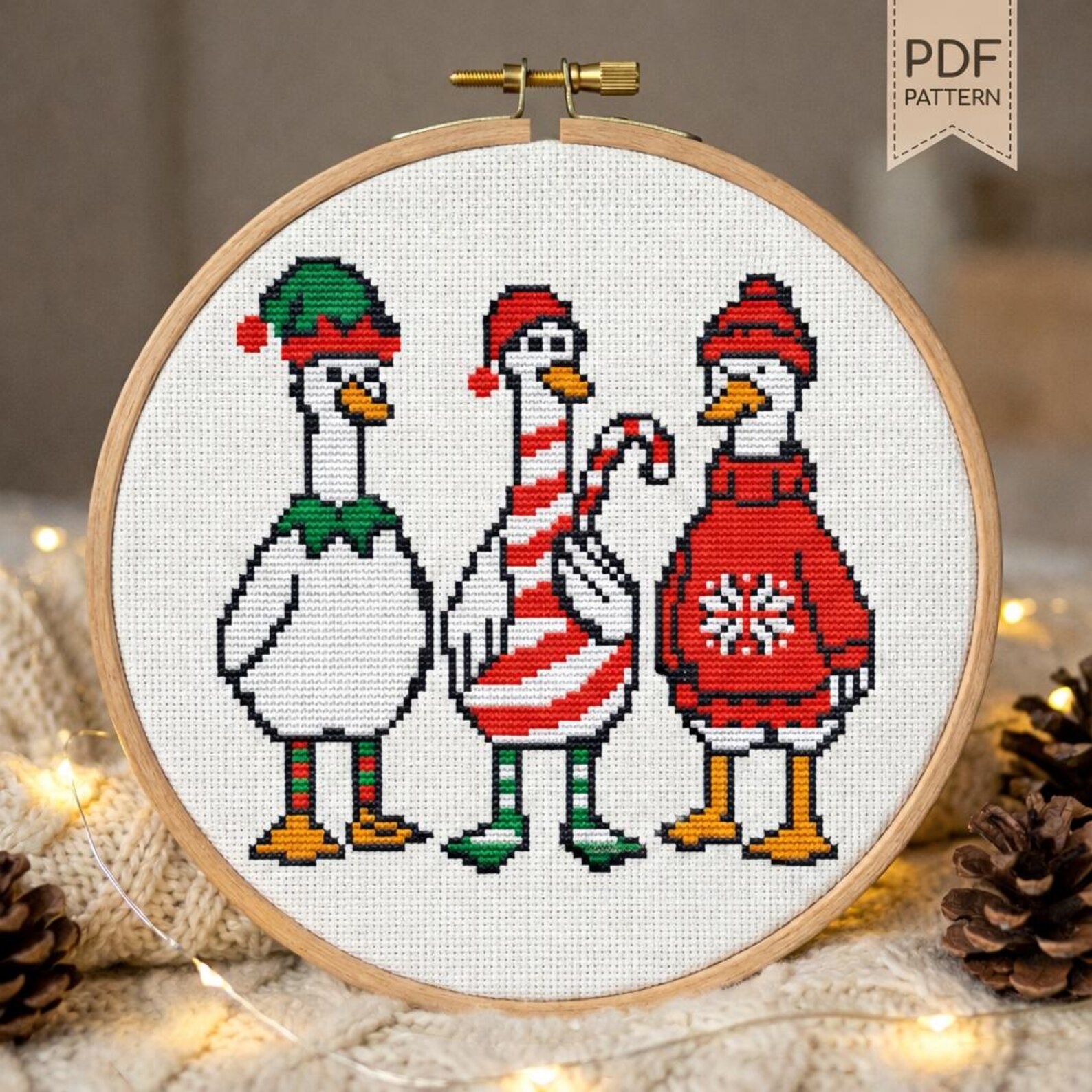 Christmas Geese Cross Stitch Pattern PDF – Funny Holiday Goose ...