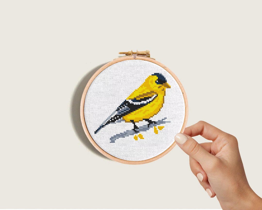Goldfinch, Mini Cross Stitch Pattern. Modern Bird Embroidery. Cute ...
