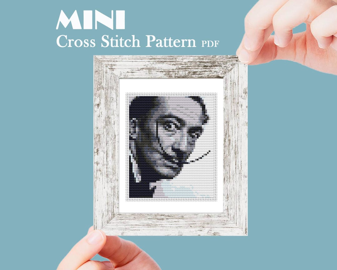 Mini Cross Stitch Pattern, Modern Tiny Art - Salvador Dali Portrait ...