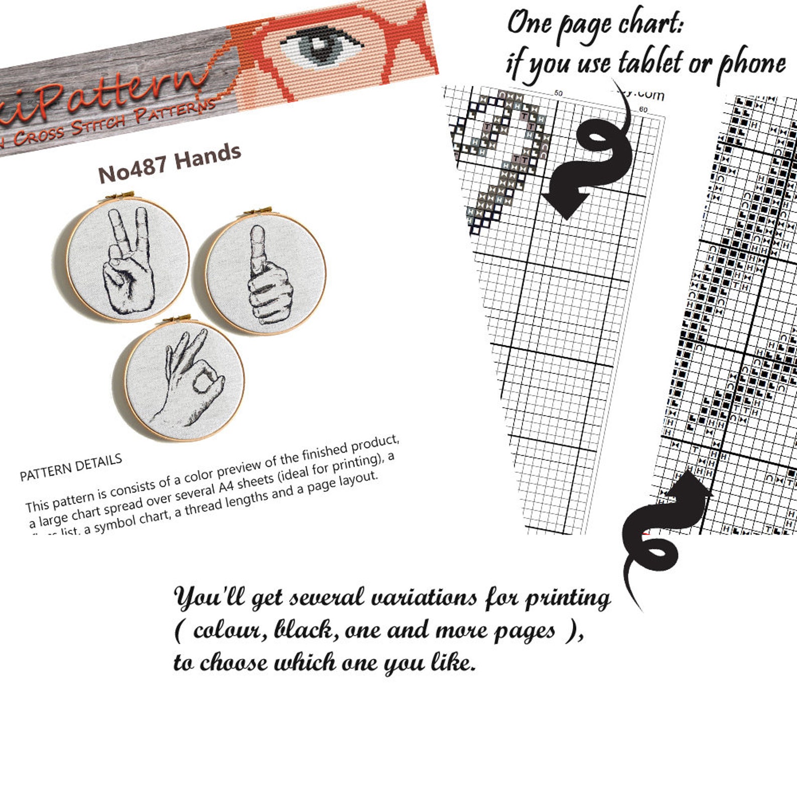 Modern Cross Stitch Pattern Symbols Hand Signs Human Cross | Etsy