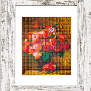 Mini Cross Stitch Pattern Modern Tiny Art Bouquet of Roses by Renoir ...