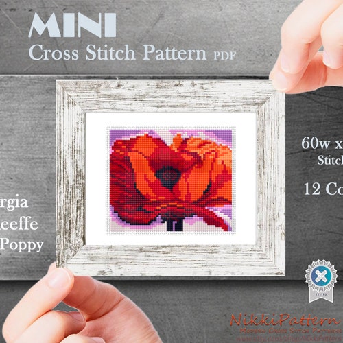 Mini Cross Stitch Pattern Modern Tiny Art Red Poppies and - Etsy