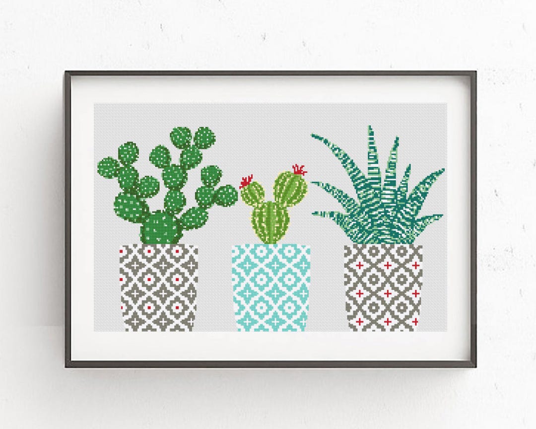 Cactus Cross Stitch Pattern, Abstract Floral Design, Cacti on the ...
