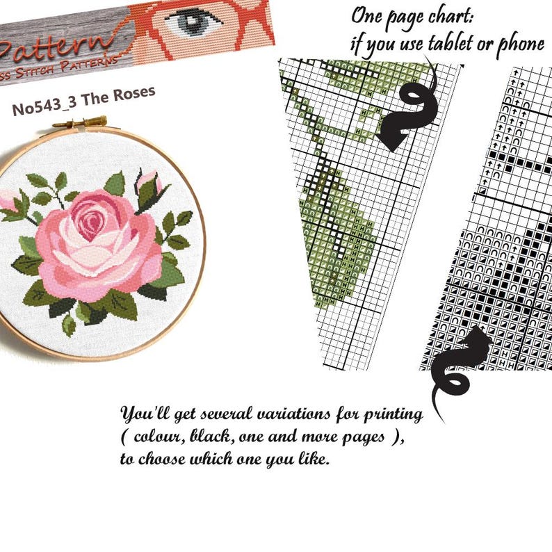 Pink Rose Cross Stitch Pattern PDF – Floral Embroidery Design, Romantic ...