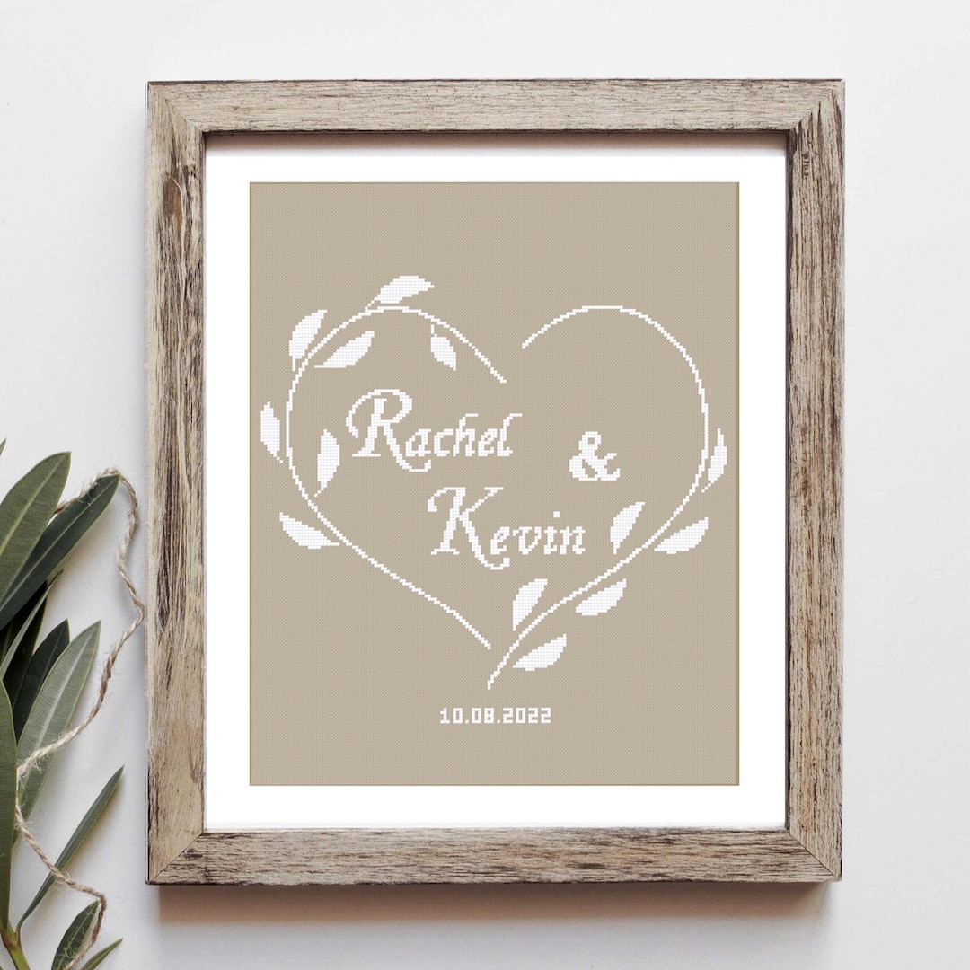 Modern Wedding Cross Stitch Pattern, Heart Embroidery With Custom Names ...