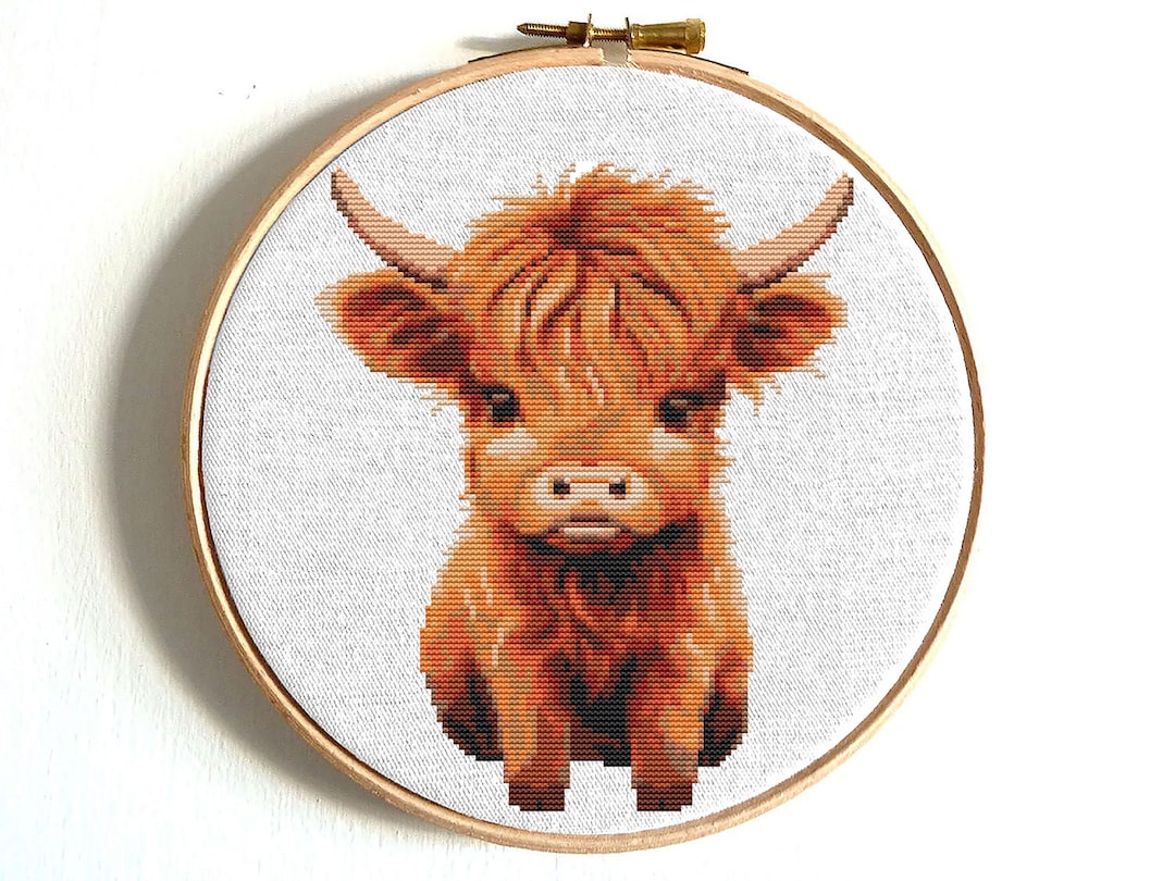 Highland Cow Cross Stitch Pattern, Baby Animal, Cute Animal, Funny Wild ...